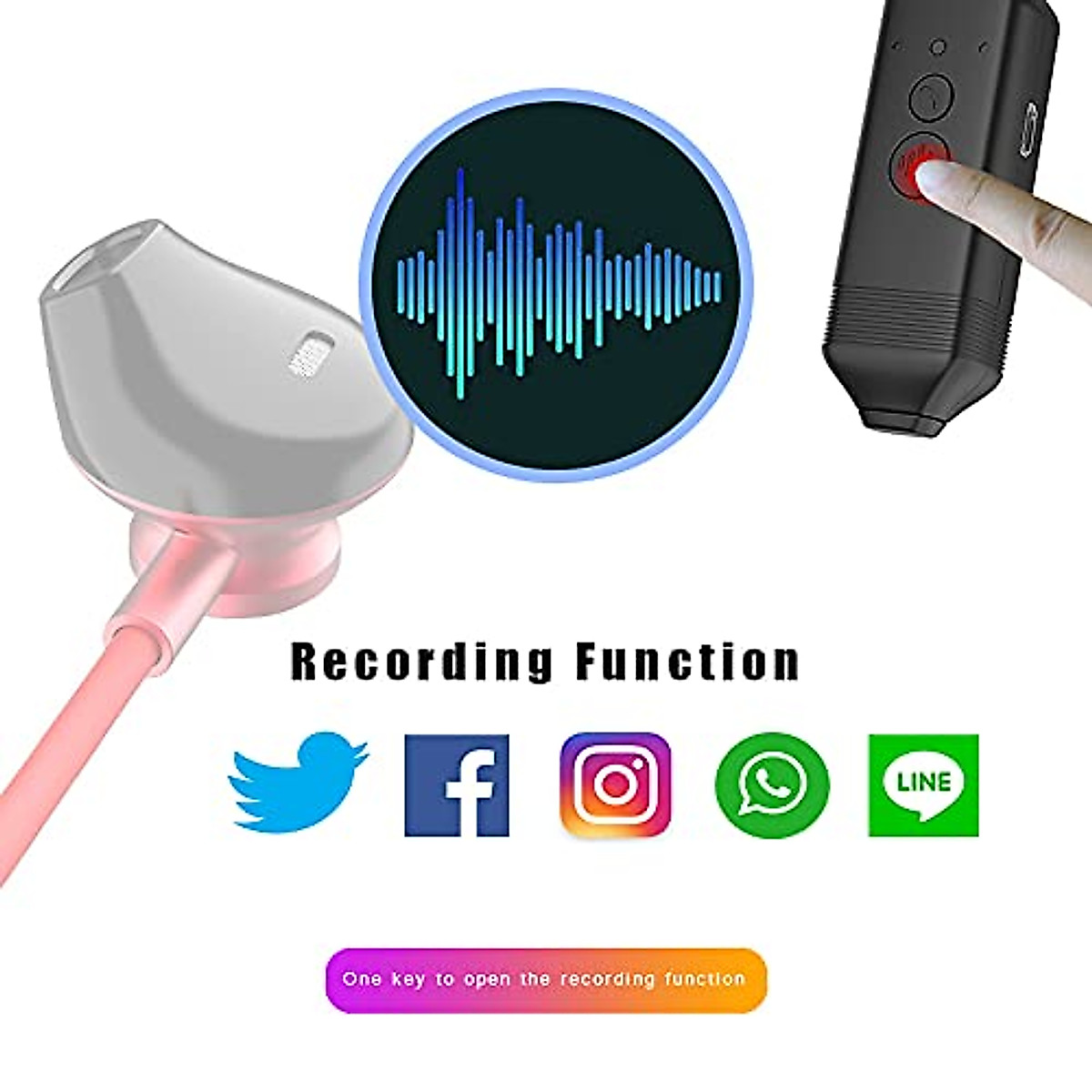 Wireless Bluetooth Call Recorder Device, Cellphone Phone Conversation Recording Headphone Voice Recorder Function Earphone for Android iPhone iPad Skype Whatsapp Audio Calls