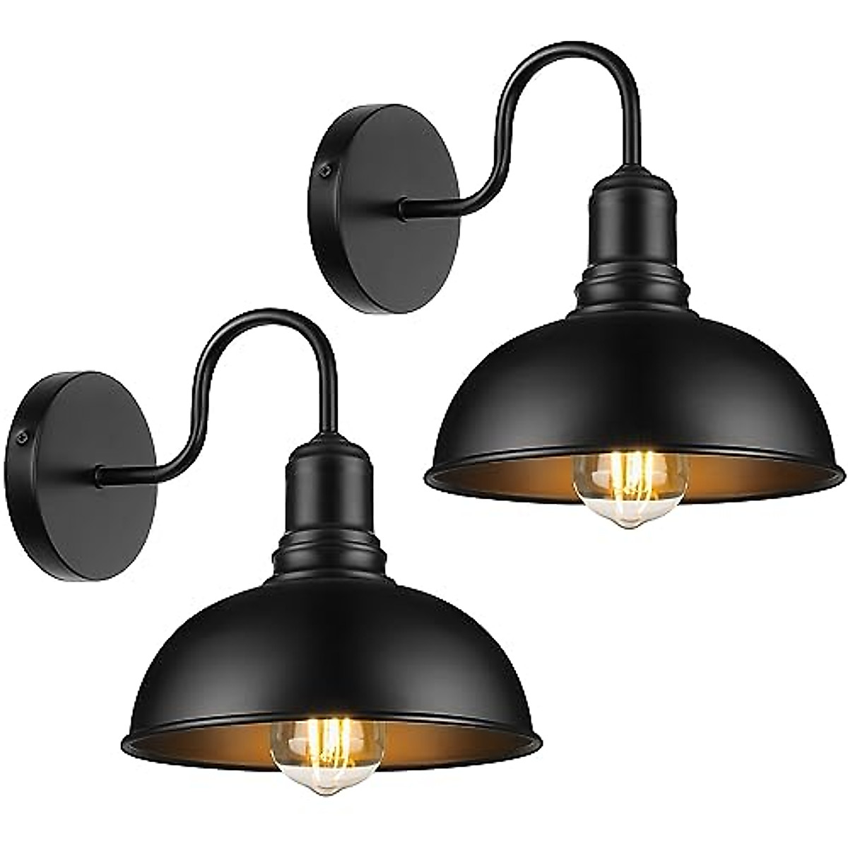 MATAMEYE Outdoor Wall Sconce, 2 Pack Exterior Waterproof Farmhouse Gooseneck Barn Light Fixtures, Black Garage Wall Lanterns, Anti-Rust E26 Socket Front Porch Lighting(Bulb not Included)