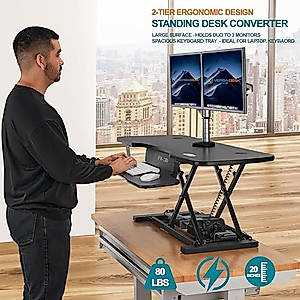 VERSADESK Elite Standing Desk Converter, 48" Wide X-Large PowerPro Elite Electric Height Adjustable Desk Riser with Programmable App Control, Hold 80 lbs, Keyboard Tray, USB Port Charger, Black