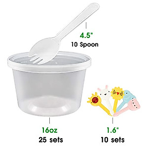 ZIZOTI [50 Pack,16oz] Combo Food Storage Containers with Lids, Airtight Deli Food Containers w 10 Spoons, BPA-Free Leakproof Takeout Meal Prep Dishwasher, Microwave, Freezer Safe