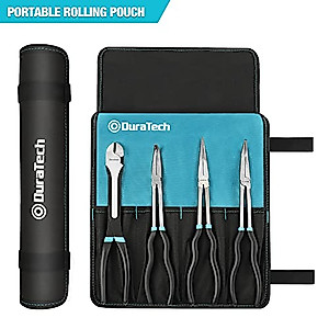 DURATECH 4 PCS Extra Long Needle Nose Pliers Set, Premium CRV Steel, 11" Long Reach Straight Pliers, 90° Bent Nose Pliers, 45°Bent Nose Pliers, Diagonal Pliers for Hard-to-Reach Narrow Spaces