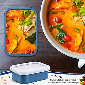 Nuogo 8 Pcs 1 Cup Silicone Freezer Trays with Lid Silicone Soup Molds Rectangle Soup Freezer Containers Reusable Food Preserving Tray Ice Trays for Soups Sauces Stews(Dark Blue)