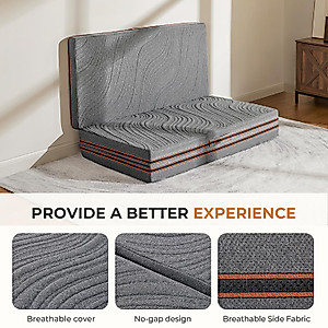 Sweetnight Trifold Mattress with Carry Bag - 4 Inch Portable Floor Mattress with Breathable & Washable Cover | Foldable Mattress Topper for Travel, Camping, Guest Grey Full