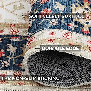 COZYLOOM 9x12 Large Living Room Area Rug Washable Rug Indoor Vintage Bedroom Rug with Rubber Backing Oriental Area Rug Throw Floor Carpet Floral Dining Room Large Carpet Home Office Rug, Gold