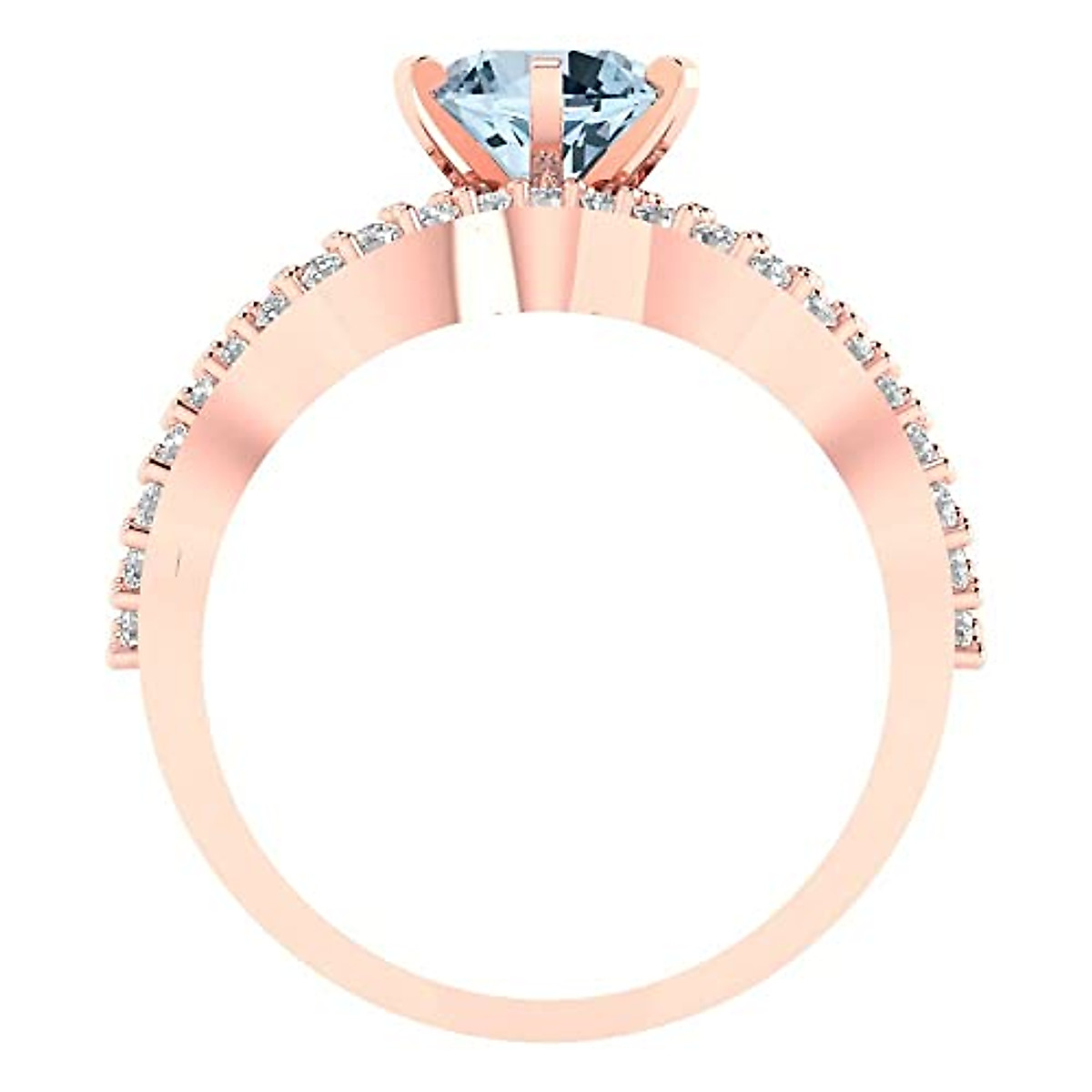 Clara Pucci 1.49ct Round Cut Halo Solitaire Natural Swiss Blue Topaz Engagement Anniversary Wedding Ring band set 18k Rose Gold 5.75