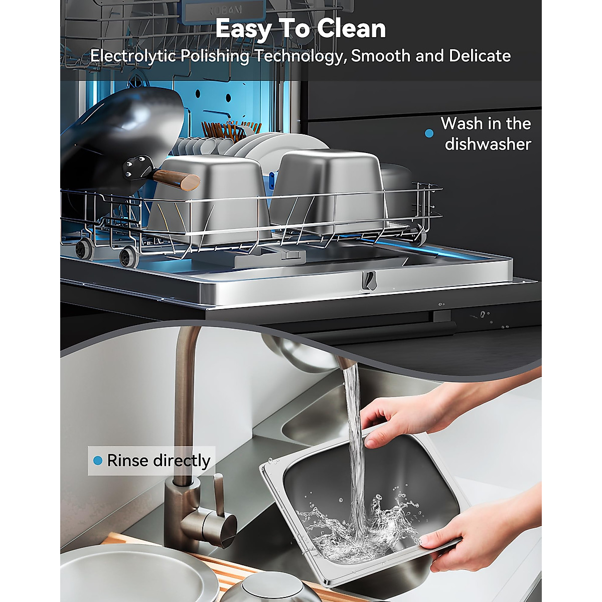 ZeroPone Hotel Pan 4" Deep Steam Table Pan 6 Pack 1/6 Size Hotel Pan 22 Gauge Stainless Steel Anti Jam Steam Table Pan