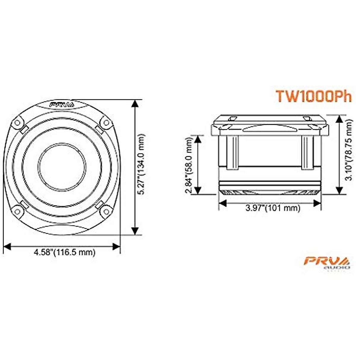 PRV AUDIO Bullet Tweeter TW1000Ph 200 Watts Program Power, Phenolic Diaphragm, 8 Ohm Super Tweeter, 100 Watts RMS, 1.83 in VC, 106dB Pro Audio High Frequency Driver (Single)