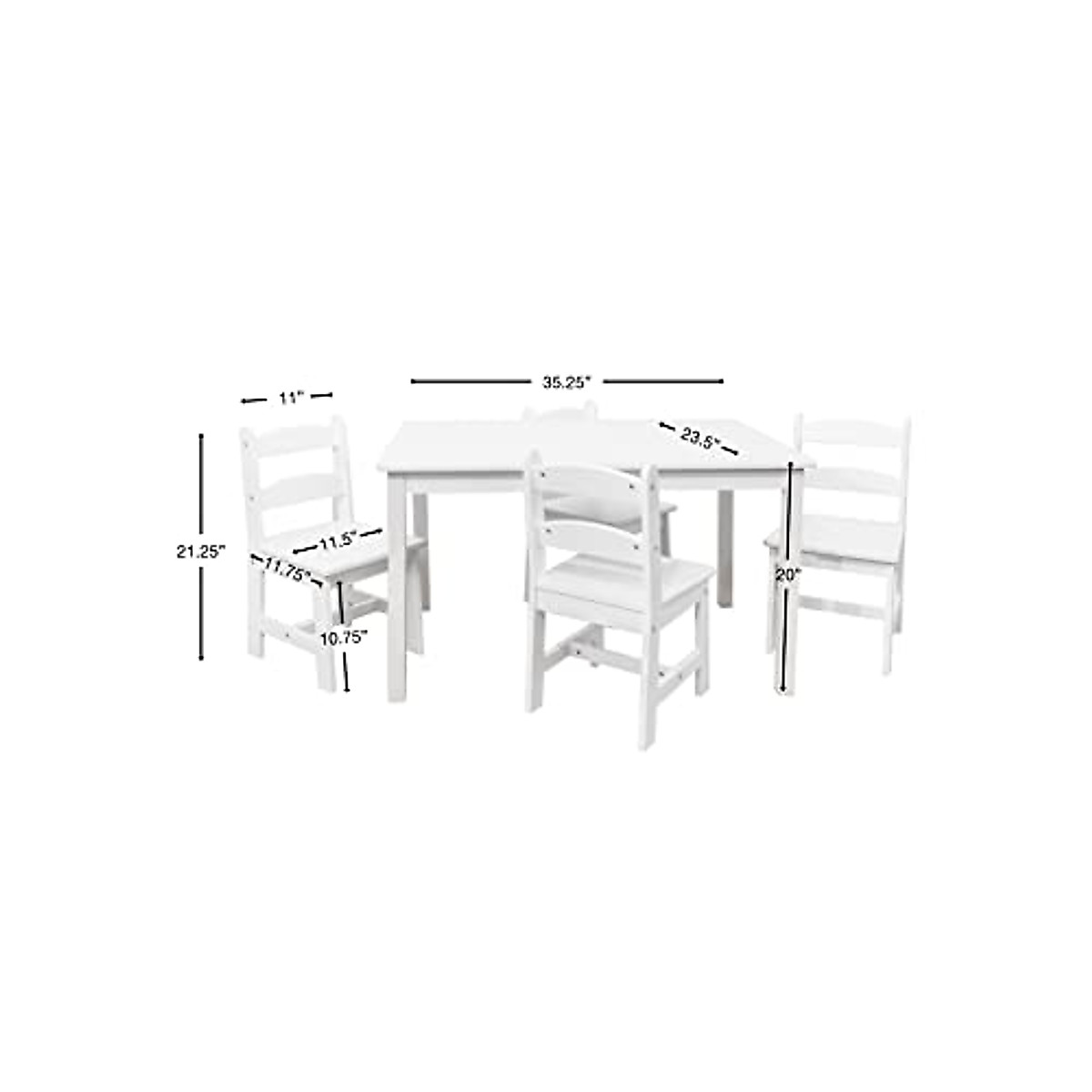 Gift Mark Childrens Table with Chairs - Set of 4 Wood Kid's Chairs and Rectangle Activity Table - Playroom Furniture (White Finish)