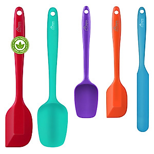 HOTEC Food Grade Silicone Rubber Spatula Set for Baking, Cooking, and Mixing High Heat Resistant Non Stick Dishwasher Safe BPA-Free Multicolor Set of 5