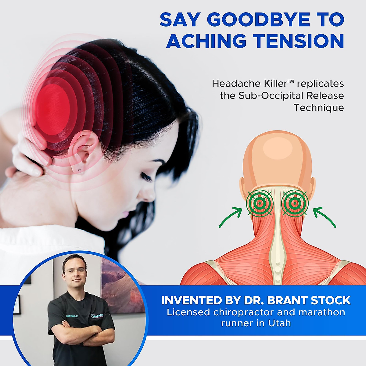 The Deep Tissue Doc Headache Releazzzer - for Tension-induced Migraines and Tension Headaches, Sub-Occipital Release, Deep Tissue