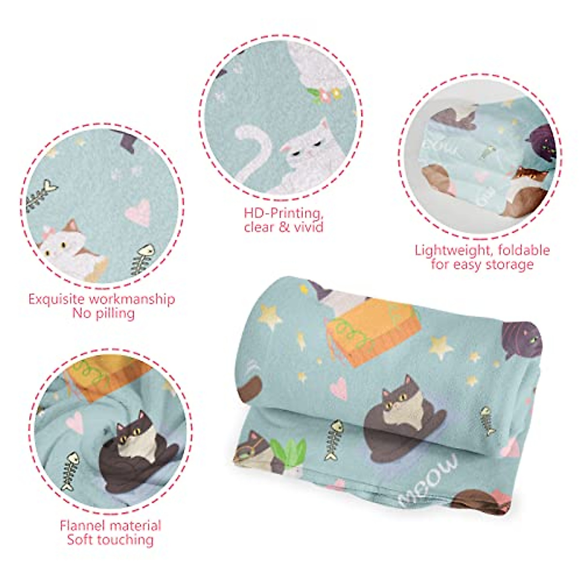 udten Cat Lover Gifts for Women Cute Cat Blanket Cat Gifts for Women Girls, Cat Throw Blanket Cat Mom Gifts for Women Birthday Mother's Day Children's Day Gifts,50"x40"