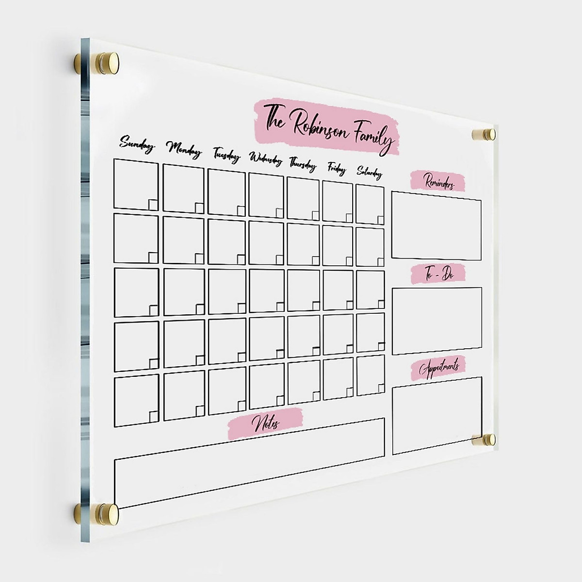 Acrylic Family Planner Wall Calendar - Personalized Calendar 2024, Dry Erase Calendar, Monthly and Weekly Calendar, Transparent Calendar