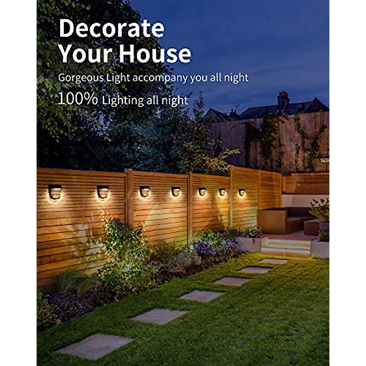 Whousewe Solar Fence Lights, LED Solar Deck Lights IP65 Waterproof Breathing/Constant Mode, Outdoor Solar Light for Fence, Yard, Garden, Garage, Stairway, Gate, Warm Light (6 Pack)