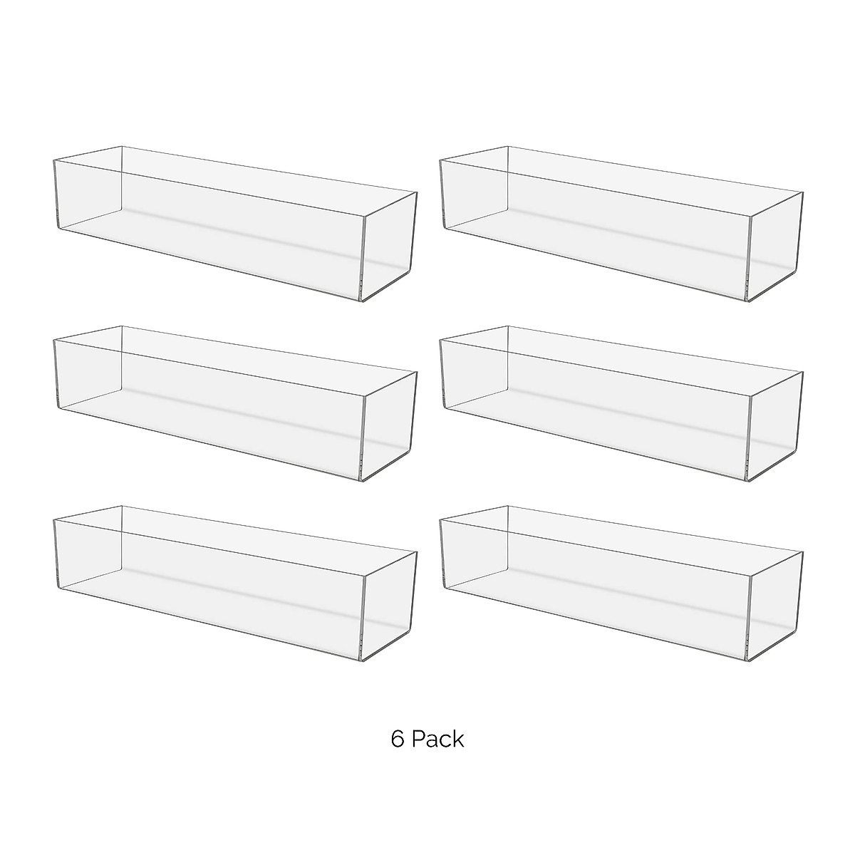 Marketing Holders 6 Pack Acrylic Retail Tray One Compartment 15" Wide x 4" Deep Countertop Merchandise Dump Bin See Through Flippable Storage Caddy for Expos Businesses and Tradeshows