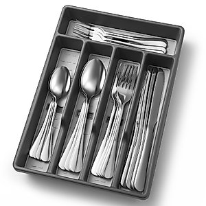 20-Piece Silverware Set with Organizer，Heavy Duty Stainless Steel Flatware Cutlery Tableware Set for 4，Includes 5-Compartment Silverware Tray with Cutlery Icons，First Apartment Kitchen Essentials