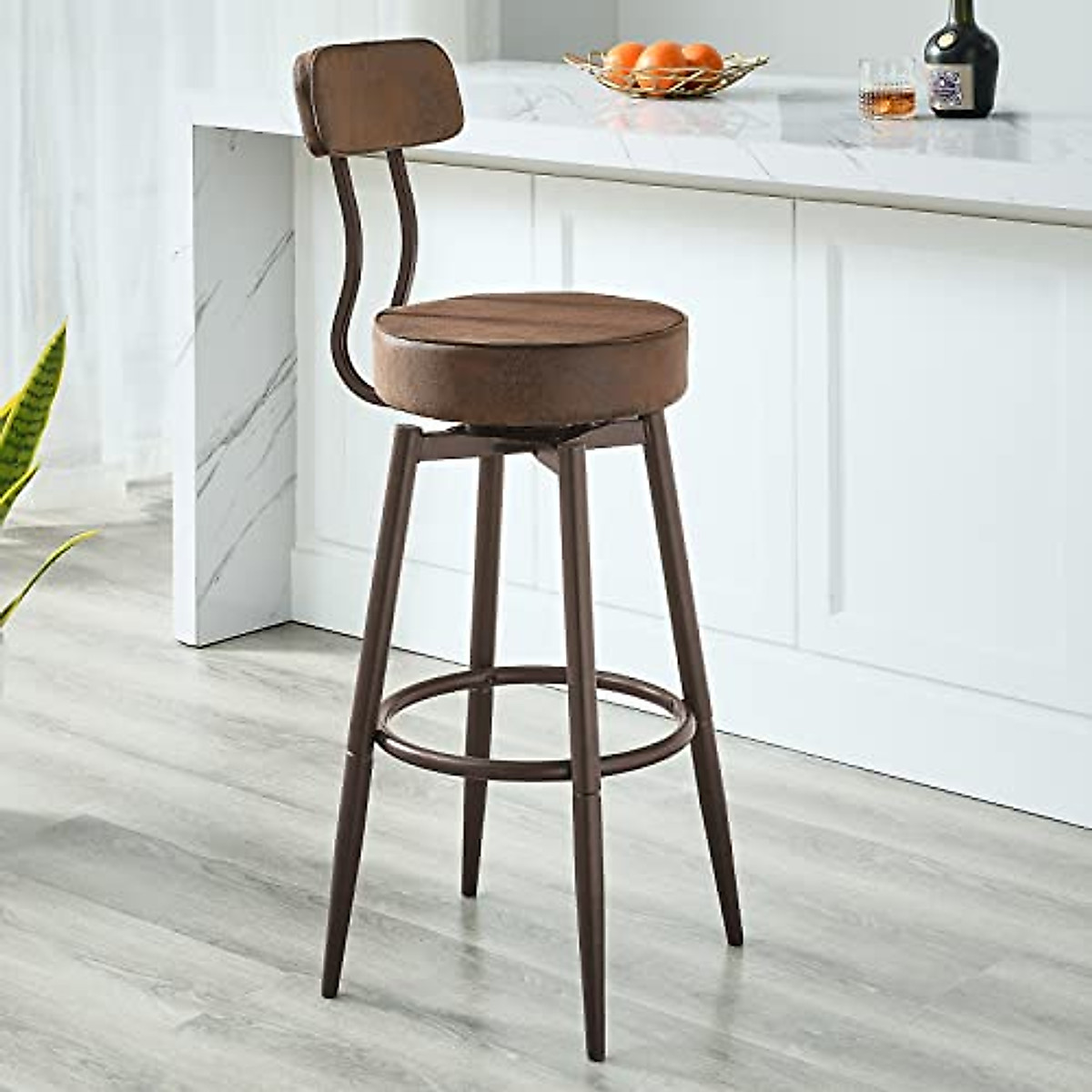 DYH Bar Stools with Back Set of 2, Swivel Kitchen Counter Stools, Industrial Round Barstool Chocolate Brown Bar Chairs, 24 or 29 Inch