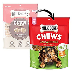 Milk-Bone Gnaw Bones Rawhide Free Dog Chew Treats, Chicken, 16 Mini Knotted Bones