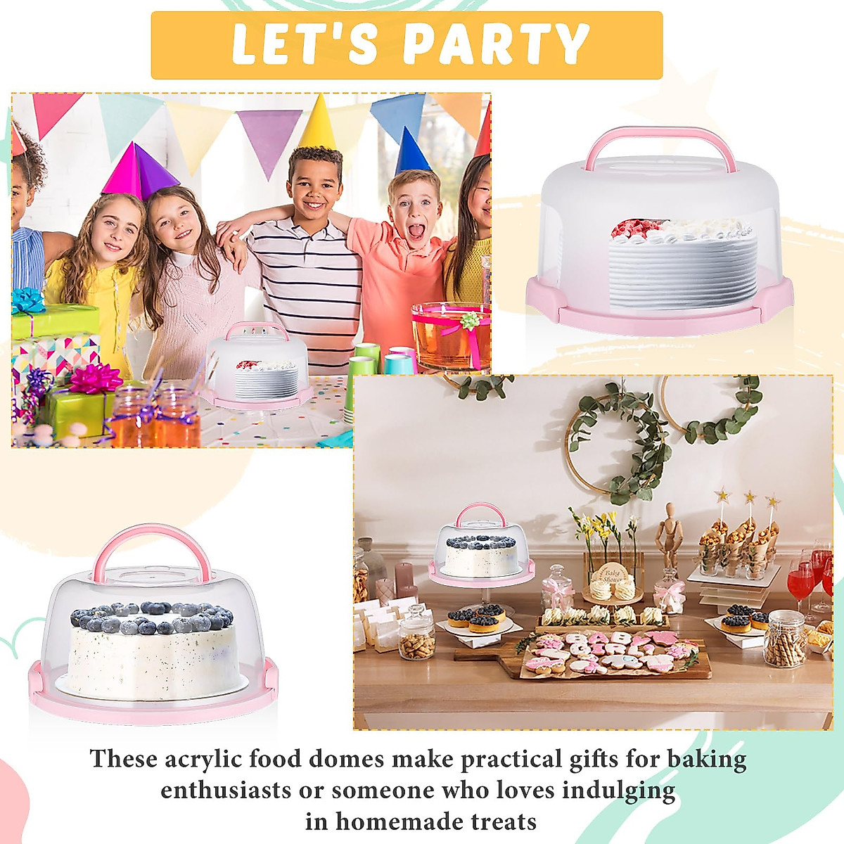 Baderke 3 Pcs Cake Carrier with Lid 9.8 Inch 10.8 Inch 12 Inch Cake Stand with Lid and Handle Portable Round Cake Carrier Plastic Cake Container Cake Holder Pink Cake Keeper for Transporting Cupcakes