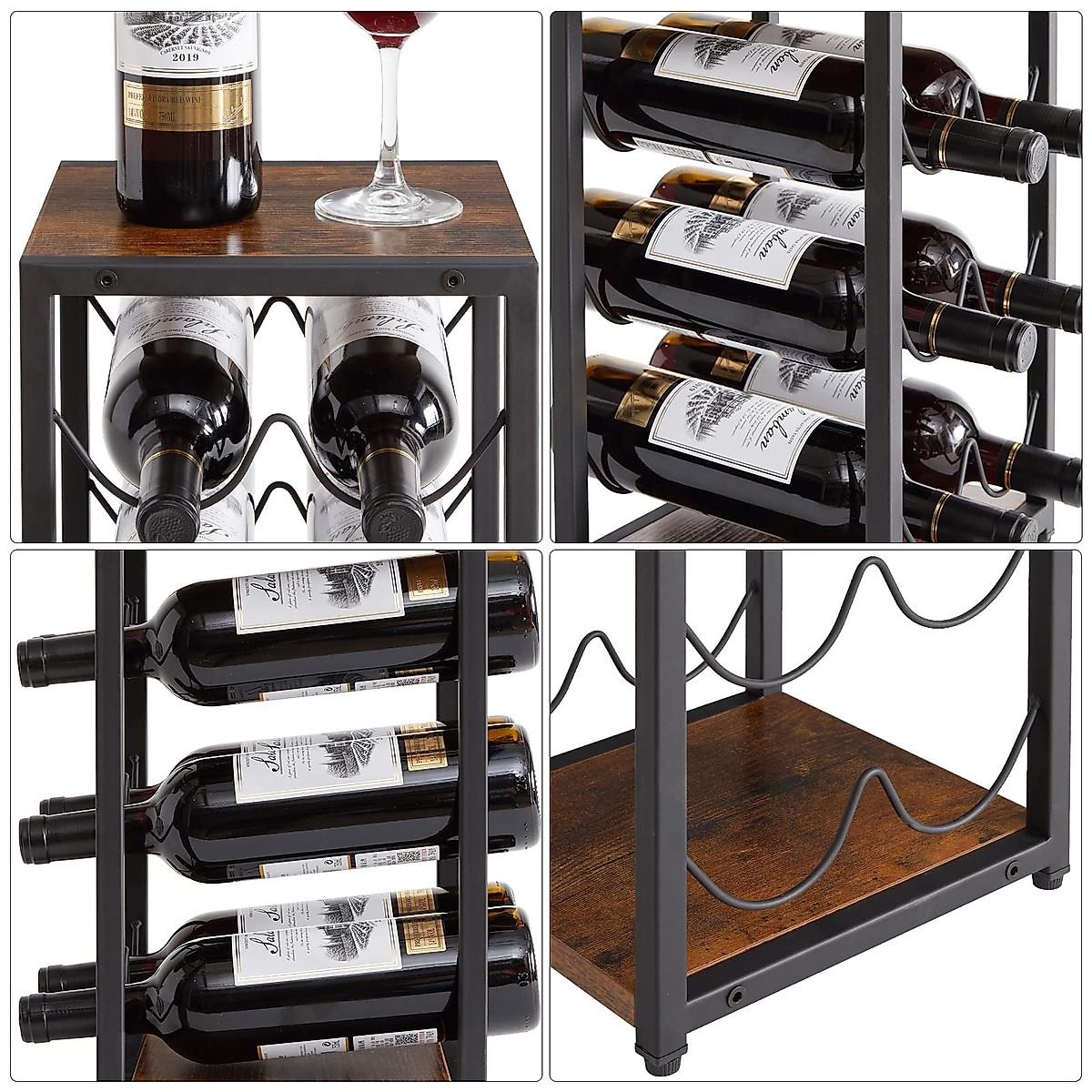 IBUYKE Rustic Wood 6 Bottles Wine Rack for Countertop,3 Tier Free Standing Wine Rack,Wine Bottle Holder Stand Organizer for Home Decor Bar,Cabinet, Pantry,Countertop TMJ901H