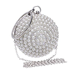 Tngan Womens Evening Bag Round Ball Wedding Handbag Artificial Pearl Purse Silvery