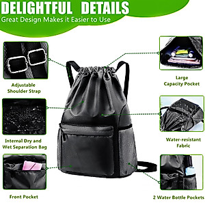 BLIRITEL Drawstring Backpack Waterproof String Bag, Gym Sackpack Sports Fitness Yoga Bag, Shopping Casual Backpack for Men Women (Black)