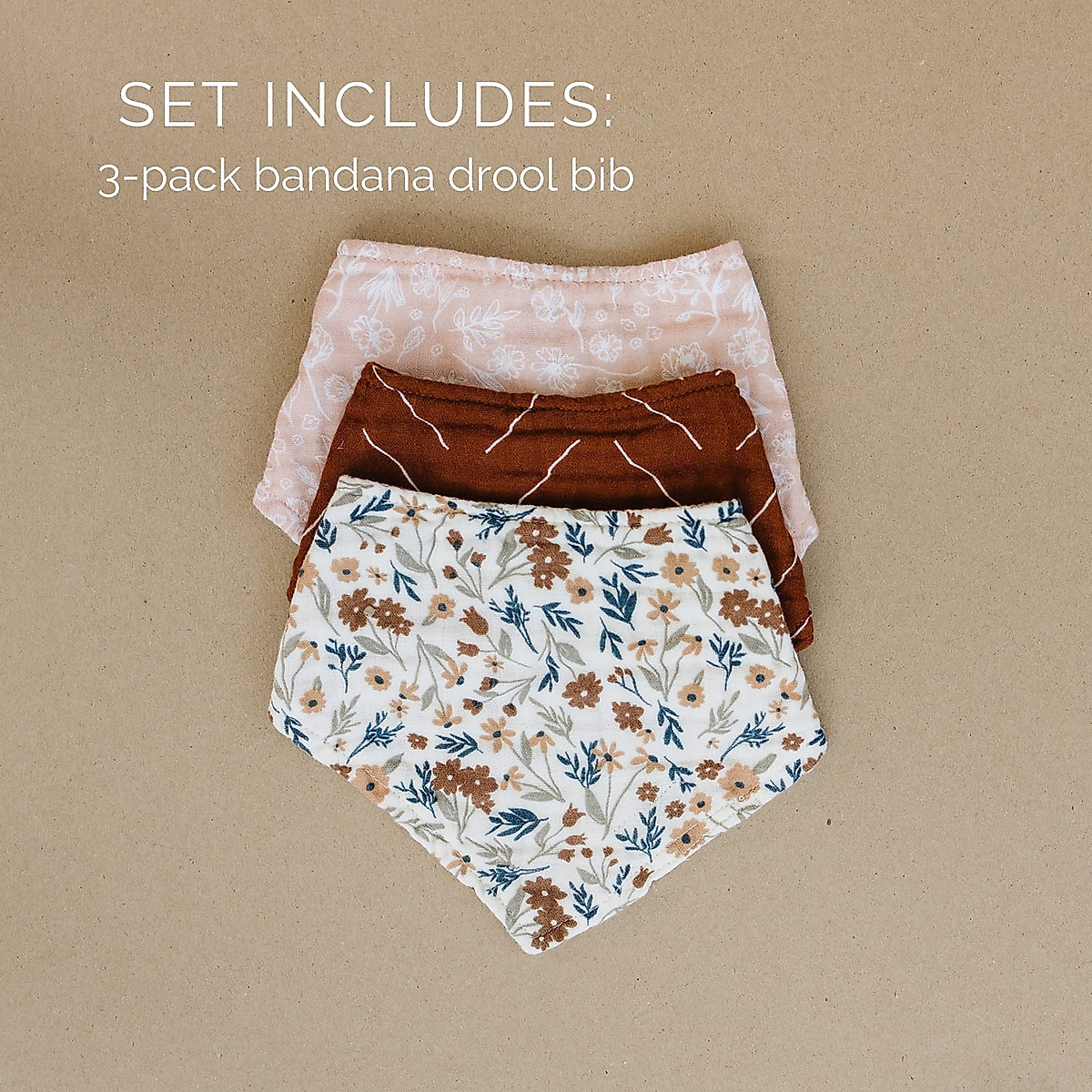 Mebie Baby Muslin Cotton Bib, Floral 3 Pack, Lightweight Baby Bib Set for Burp, Spit Up, Drool, Stylish Bandana Bibs Baby Accessories, Use All Day, for Boy or Girl, Great for Gift Registry for Baby