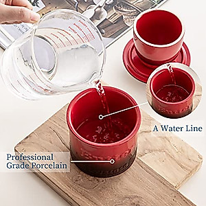 Porcelain French Butter Crock, LOVECASA Butter Dish for Counter with Water Line, Butter Keeper with Lid, Ceramic Butter Container, No More Hard Butter, Perfect Spreadable Consistency(Red)