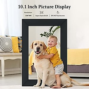 AEEZO 10.1 Inch WiFi Digital Picture Frame, IPS Touch Screen Smart Cloud Photo Frame with 16GB Storage, Easy Setup to Share Photos or Videos via Frameo APP, Auto-Rotate, Wall Mountable (Black)