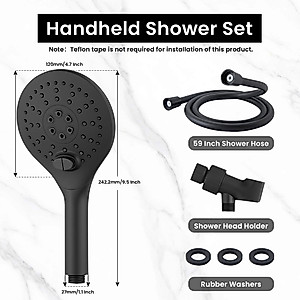 KPW Handheld Shower Head with 59" PVC Hose Matte Black Detachable Shower Head Adjustable Bracket High Pressure Handheld Shower Head RV Shower Head