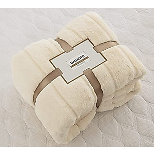 Ultra Soft Reversible Faux Fur Throw, Thick Fluffy Blanket for Winter Sofa Couch, Cuddly & Warm, (50"x 60", Cream)