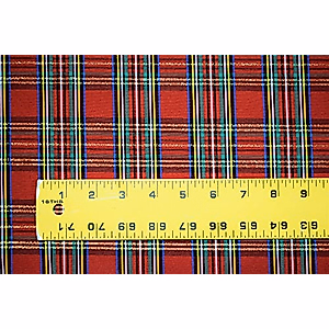Fabric by The Yard - Christmas Plaid Red Green Taffeta Metallic Poly Holiday Fabric 56"W