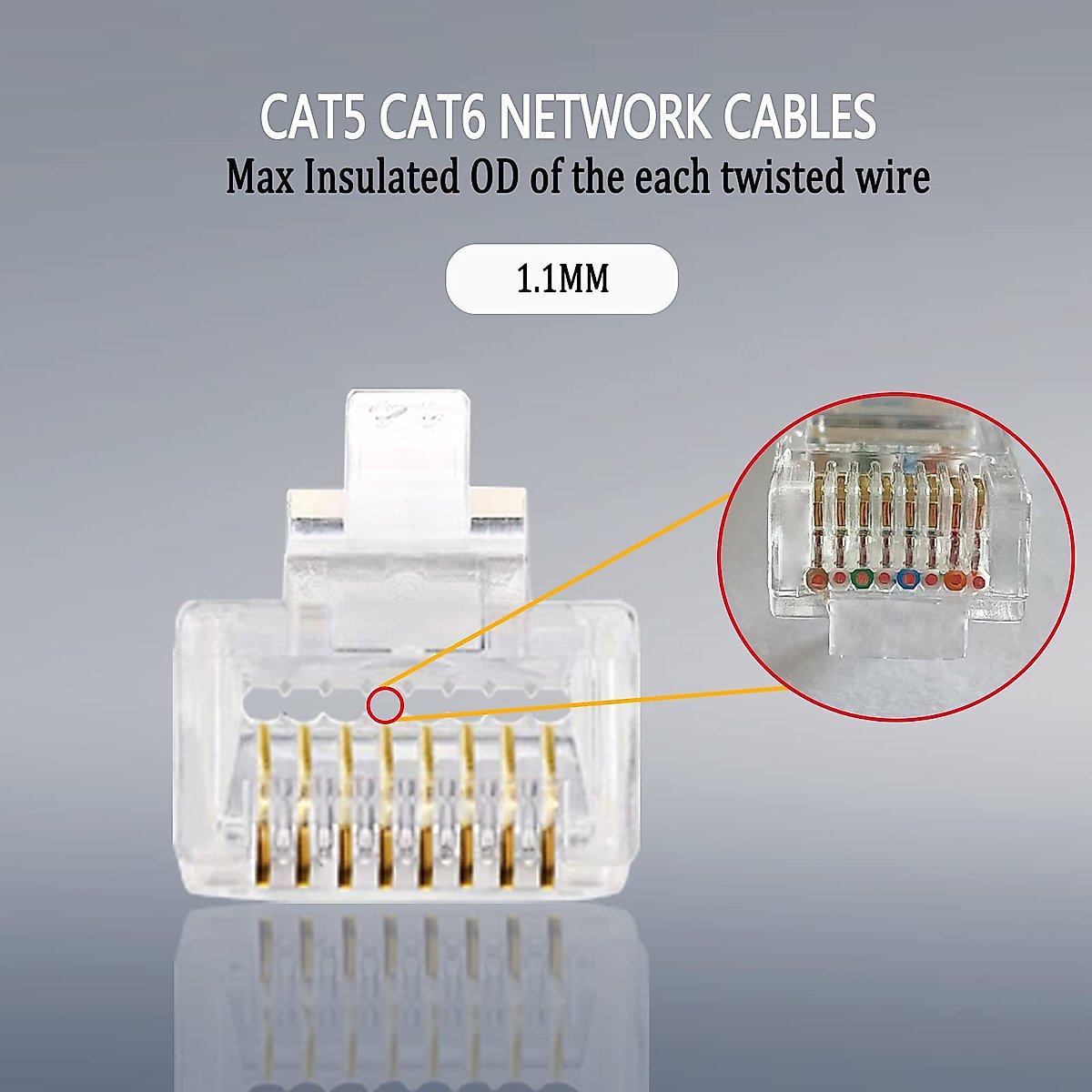 AOWIZ RJ45 Connector Cat5 Cat6 Shielded RJ45 Pass Through Ends Gold Plated 8P8C Ethernet Modular Plug 50-Pack