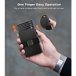 Minimalist Slim Card Holder Wallet for Men - Pop Up Credit Card Holder,Men's Slim Wallet,Metal Wallet for Mens,Credit Card Holder,Ultralight Cards Wallet,RFID Blocking Protection,Band for Cash, Black