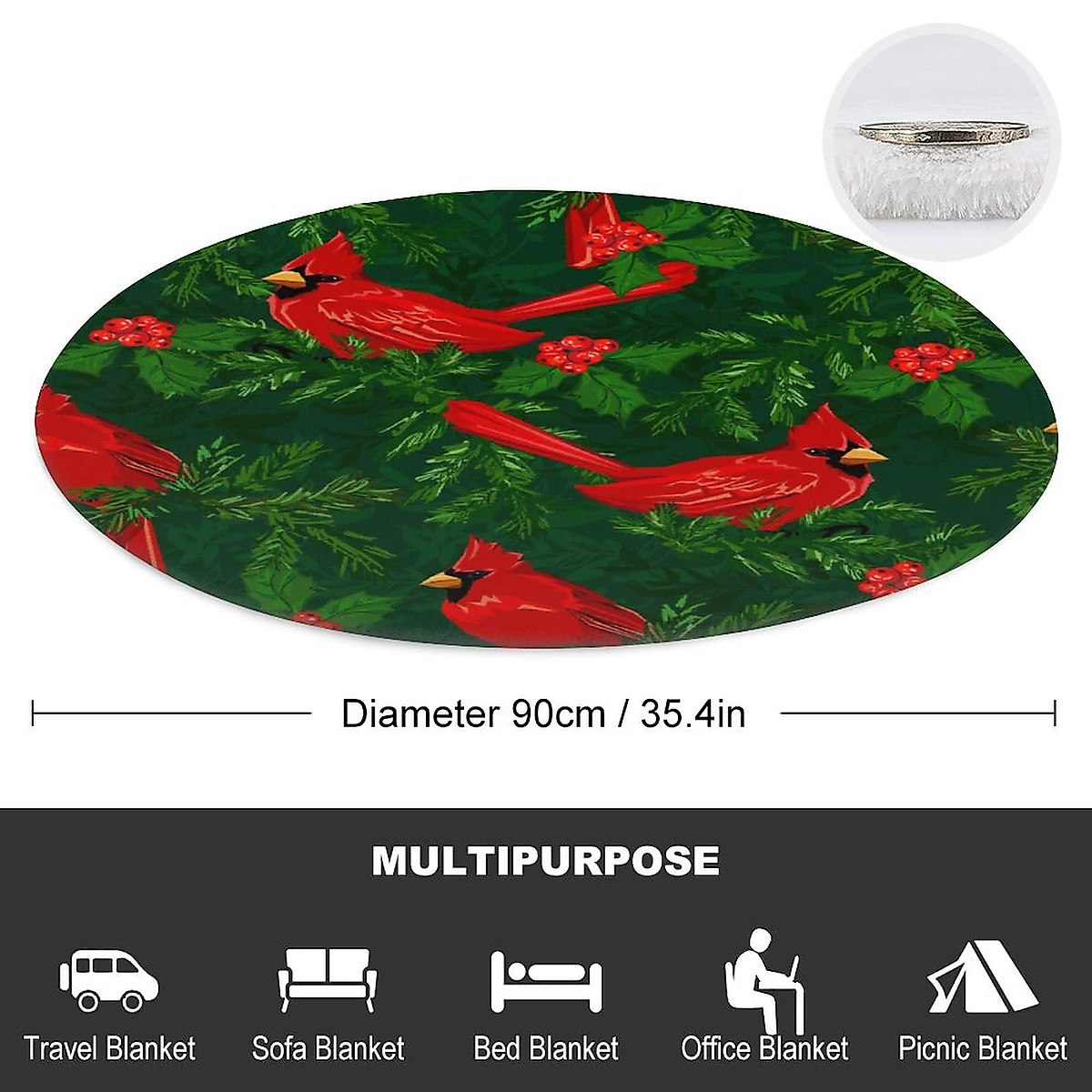 LAKIMCT Red Cardinal Bird Round Soft Baby Blankets for Boys Girls, Newborn Blanket for Suitable for Swaddling Sleep Stroller Cover Nursery Blanket, 35 Inch