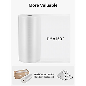 Kootek 11" x 150' Vacuum Sealer Bags Roll for Food with Cutter Dispenser, Commercial Grade Vacuum Seal Bags, BPA Free, Customized Size Food Bags for Storage, Meal Prep and Sous Vide