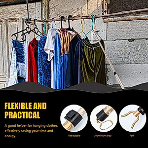 STOBOK 1pc Extendable Clothesline Closet Rod Extender Hanging Closet Pole with Hook Garment Retriever Telescoping Clothing Hanger Clothing Hook Pole for Closet Shelf Ceiling Gold Clothing Hanger