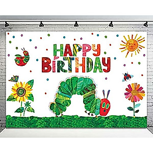 Cartoon Very Hungry Little Green Caterpillar Happy Birthday Banner Kid Reading Story Insects Theme Decor Decorations for 1st Birthday Party Baby Shower Supplies Backdrop Photo Studio Booth Props