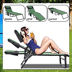 Outraveler Patio Folding Chaise Lounge,Outdoor Lounge Chair Sunbed,Camping Cot,Green