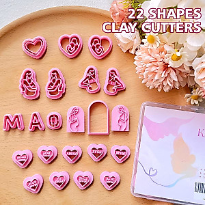 KEOKER Mom Heart Polymer Clay Cutters, Mothers Day Clay Earring Cutters, 22 Shapes Polymer Clay Cutters for Earrings, Mama Stamp Clay Cutters for Polymer Clay Jewelry
