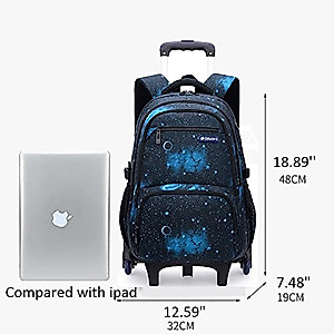 3Pcs Boys Galaxy Rolling Backpack Wheeled School Bag Kids 6 Wheels Trolley Bookbag Carry on Luggage with Lunch Bag