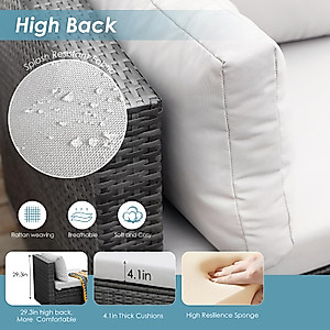 RADIATA PE Wicker Patio Furniture Set Sectional High Back Large Size Sofa Sets with Propane Fire Pit Table 55000 BTU Balcony Rattan Lounge Conversation Sets for Outdoor (17 Pieces,Light Gray)