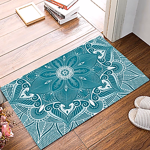 Door Mat for Bedroom Decor, Blue Abstract Mandala Flower Floor Mats, Holiday Rugs for Living Room, Absorbent Non-Slip Bathroom Rugs Home Decor Kitchen Mat Area Rug 18x30 Inch