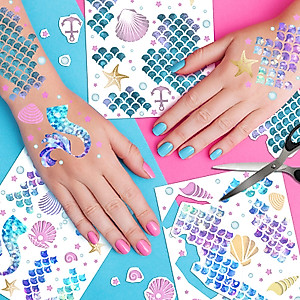 Mermaid Scale Temporary Tattoos Stickers,12 Sheets Mermaid Themed Tattoos Stickers Party Decoration Supplies Party favors for Kids Adults