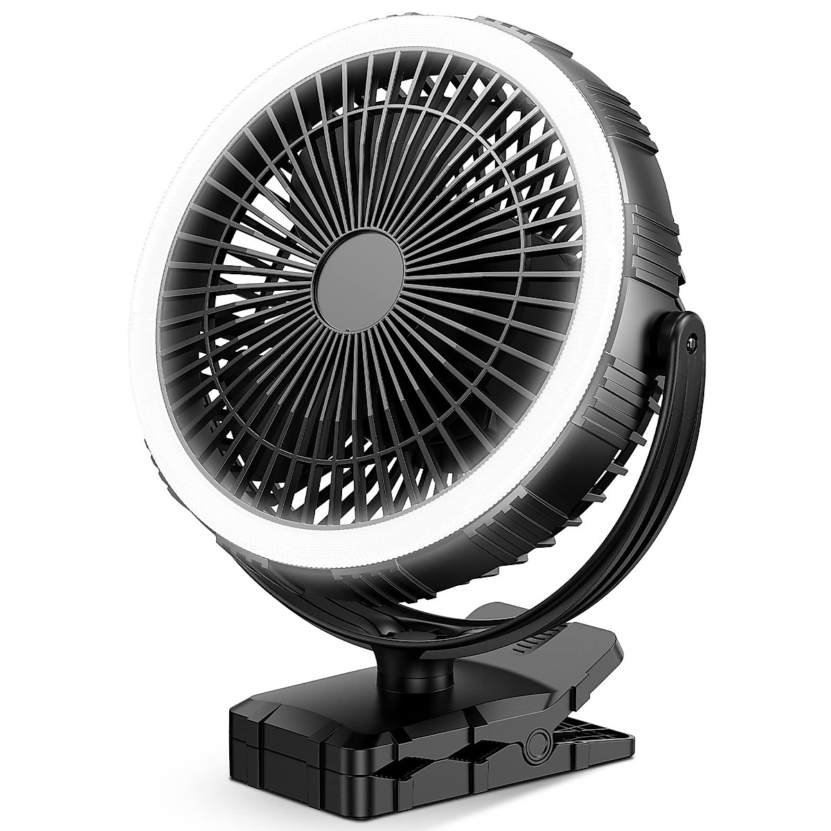 GRANDFAST 10000mAh Rechargeable Clip On Fan - 8" Battery Operated Fan with Timer, Strong Airflow Portable Battery Powered Fan with Light & Hook for Camping Outdoor Office Home Hurricane Power Outage