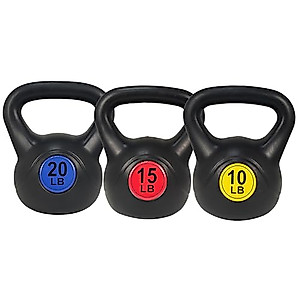 Signature Fitness Wide Grip Kettlebell Exercise Fitness Weight, Set of 3, Includes 10 lbs, 15 lbs, 20 lbs, Multicolor