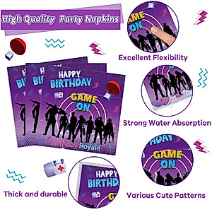 96Pcs Video Game Party Supplies Birthday Royale Tableware Set Gaming Party Plates and Napkins Game on Decorations for Kids Boys Girls Baby Shower Video Game Dinnerware Party Favors for 24 Guests