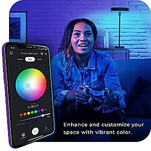 Globe Electric 67240 Wi-Fi Smart Table Lamp, Satin Black, No Hub Required, Voice Activated, 7 Watts, Multicolor Changing RGB, Tunable White 2000K - 5000K, 400 Lumens, 50,000 Hours, 80 CRI