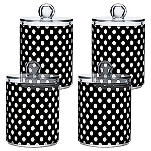 ALAZA 2pcs Polka Dot Black White Qtip Holder Dispenser 14 oz Bathroom Storage Clear Apothecary Jars Containers Cotton Ball,Cotton Rounds,Floss Picks, Hair Clips, Food