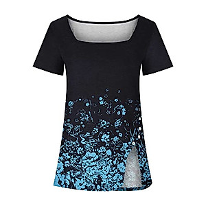 SMIDOW Womens Tunic Tops to Wear with Leggings 2023 Trendy Summer Short Sleeve Square Bohemian Shirts Long t-Shirt with Slit