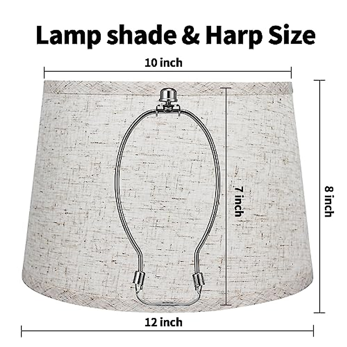 PORRUNNY Lamp Shades Set of 2 Drum Lamp Shades for Table Lamps and Floor Lamps with 2 PCS 7 inch Harp, Medium Fabric Lampshades, Beige Lampshades Natural Linen Hand Crafted (10 x 12 x 8inch)